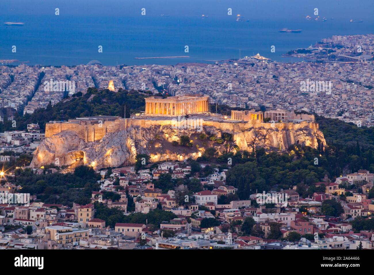 cityscape of Athens in early morning with the Acropolis seen from ...