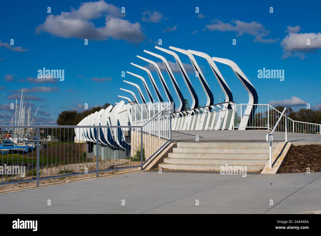 Approach to the new curved Koombana Bay Footbridge in Bunbury, Western ...