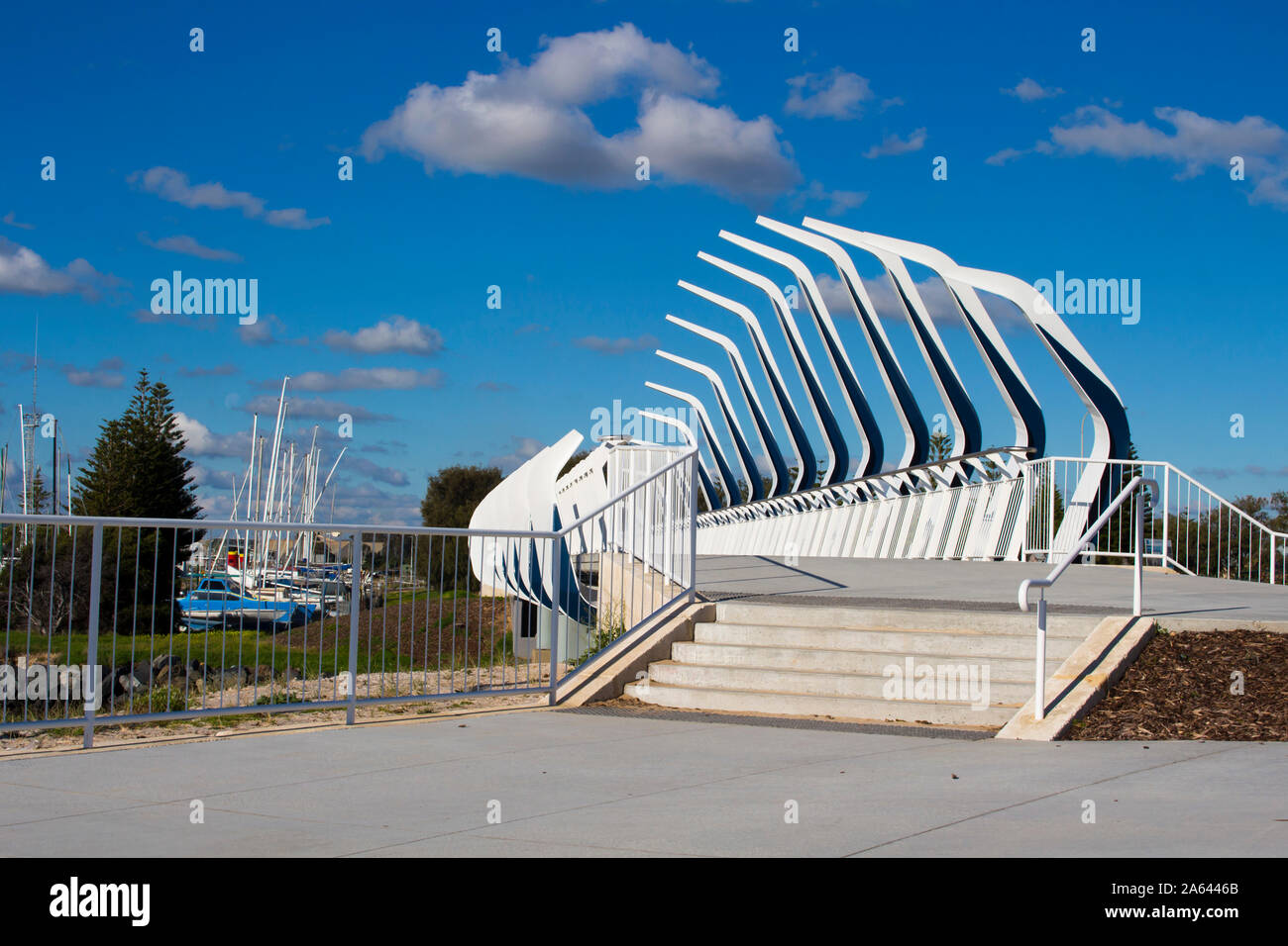 Approach to the new curved Koombana Bay Footbridge in Bunbury, Western ...