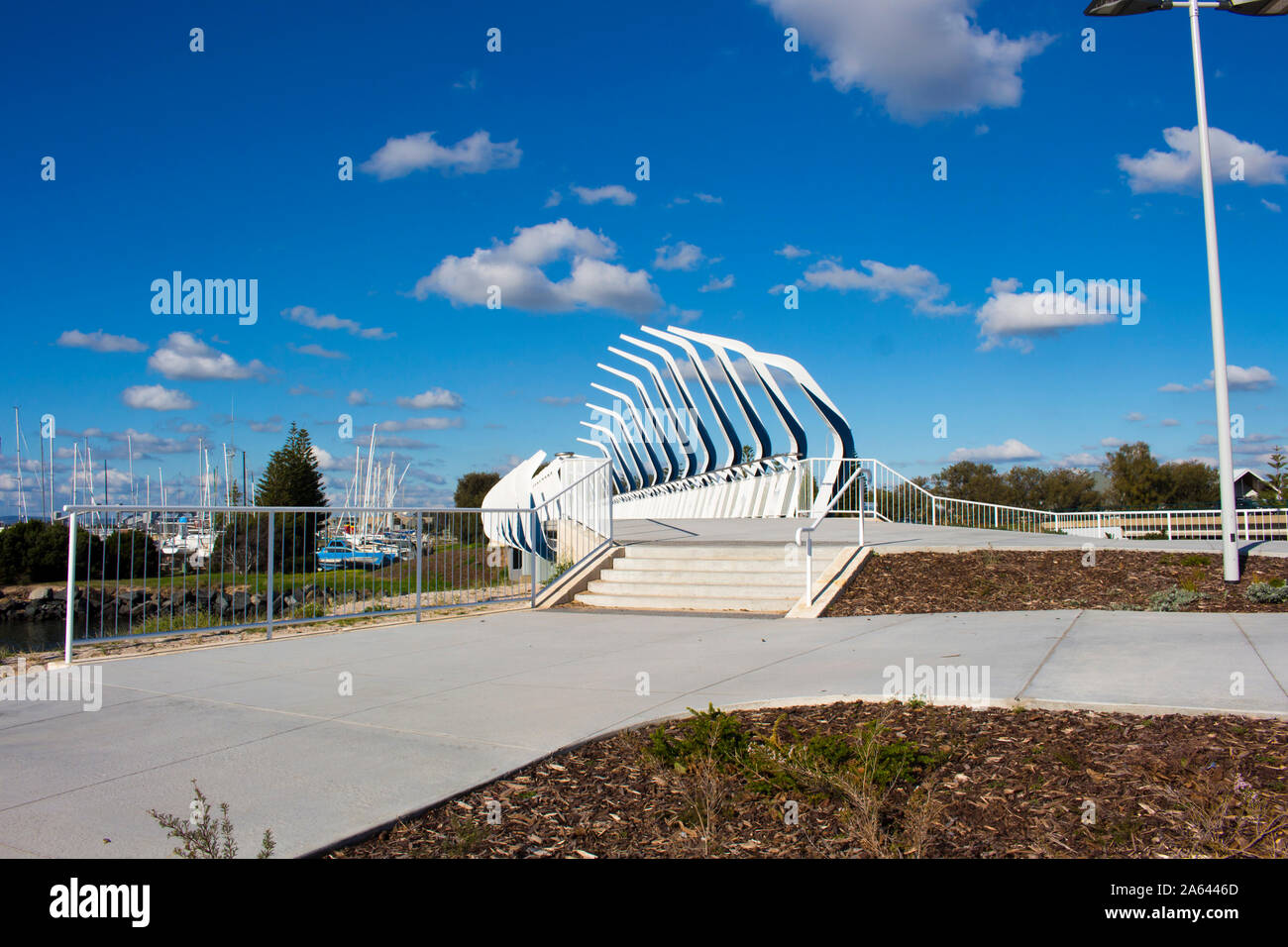 Approach to the new curved Koombana Bay Footbridge in Bunbury, Western ...