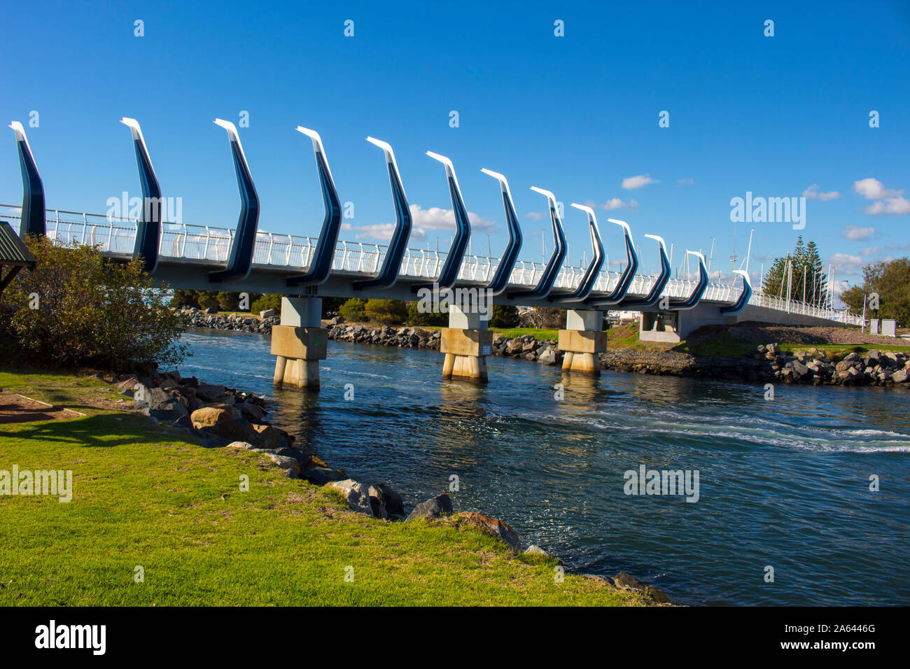 Approach to the new curved Koombana Bay Footbridge in Bunbury, Western ...