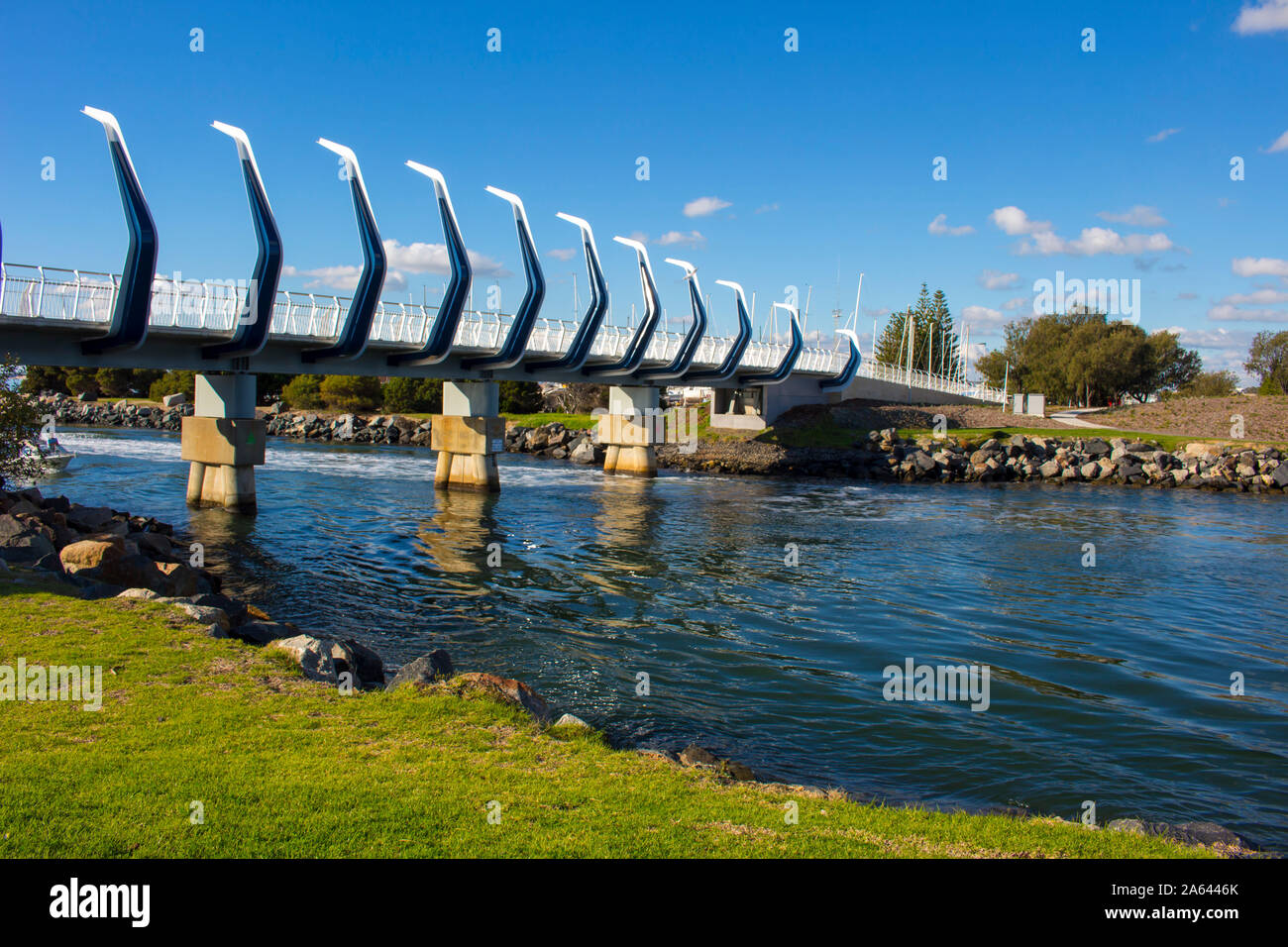 Approach to the new curved Koombana Bay Footbridge in Bunbury, Western ...
