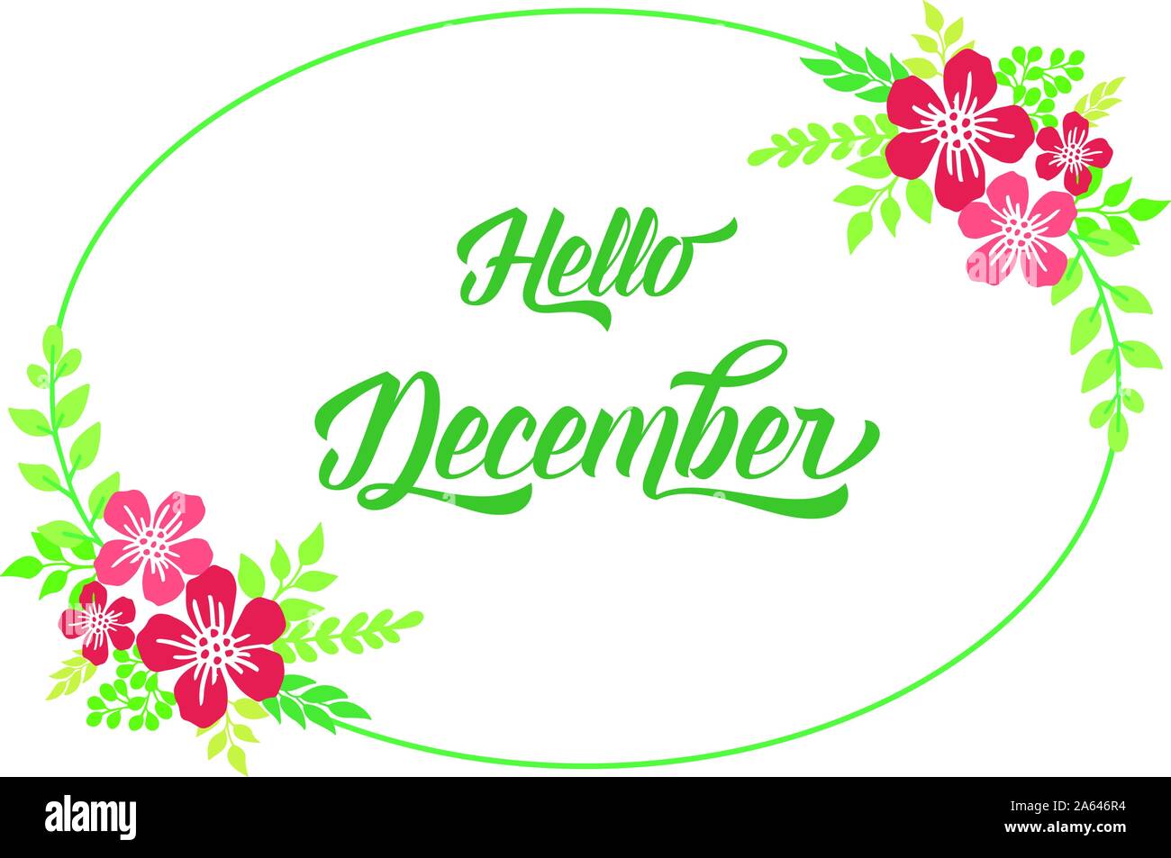 Lettering hello december, with ornate of wreath frame, isolated on ...