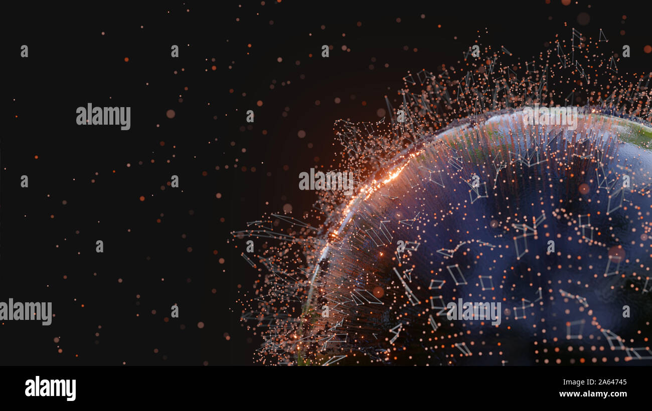 Connection lines and dots around Earth globe, Futuristic technology ...