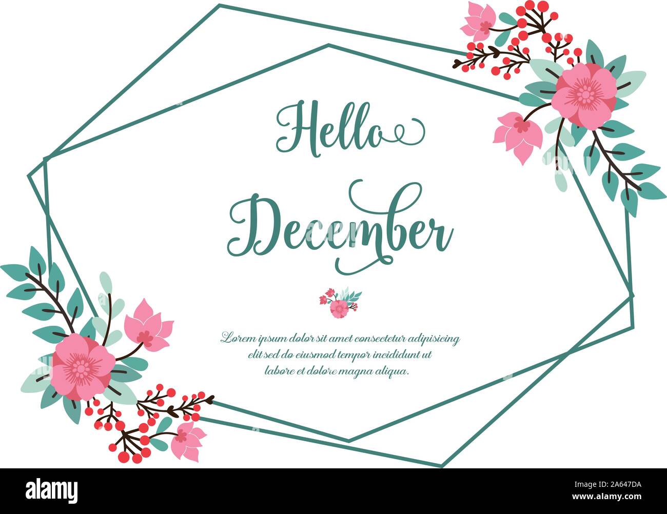 Lettering hello december, with ornate of wreath frame, isolated on ...