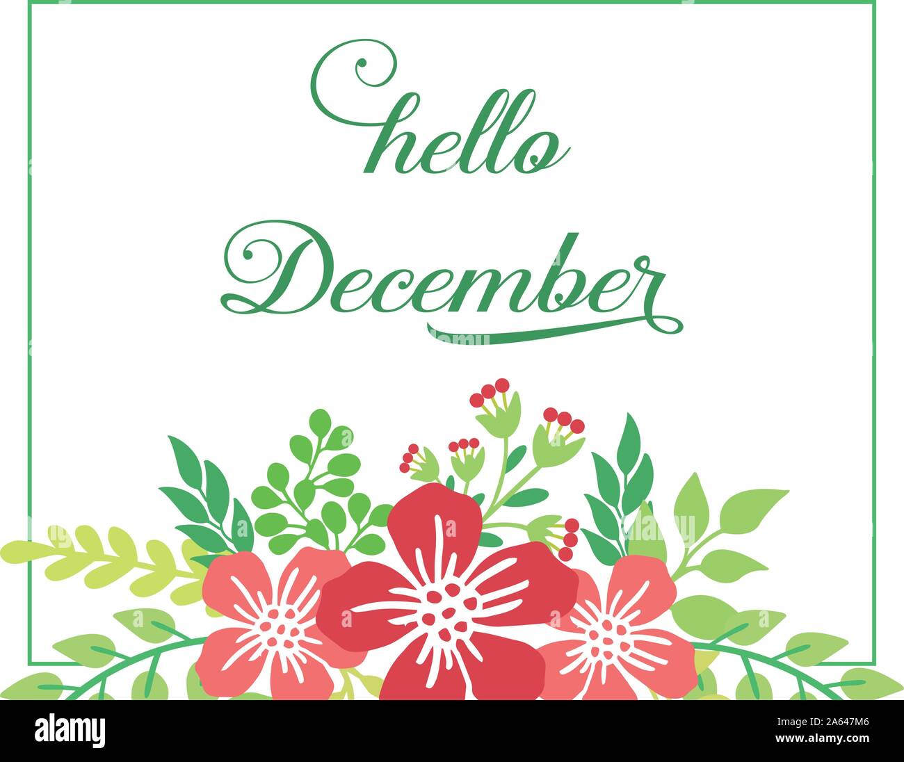 Lettering hello december, with ornate of wreath frame, isolated on ...