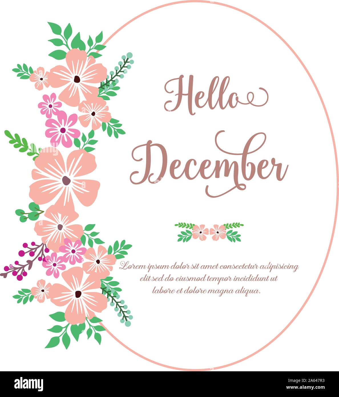 Calligraphy lettering of hello december, with ornament design of leaf ...