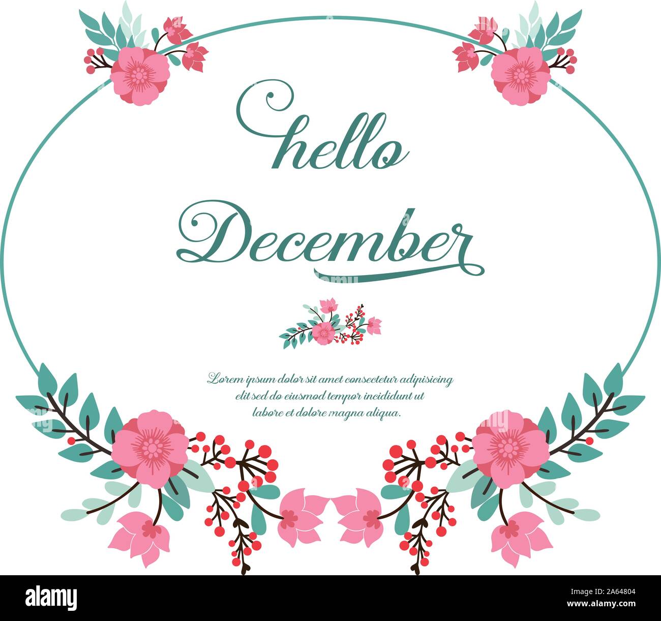 Lettering hello december, with ornate of wreath frame, isolated on ...