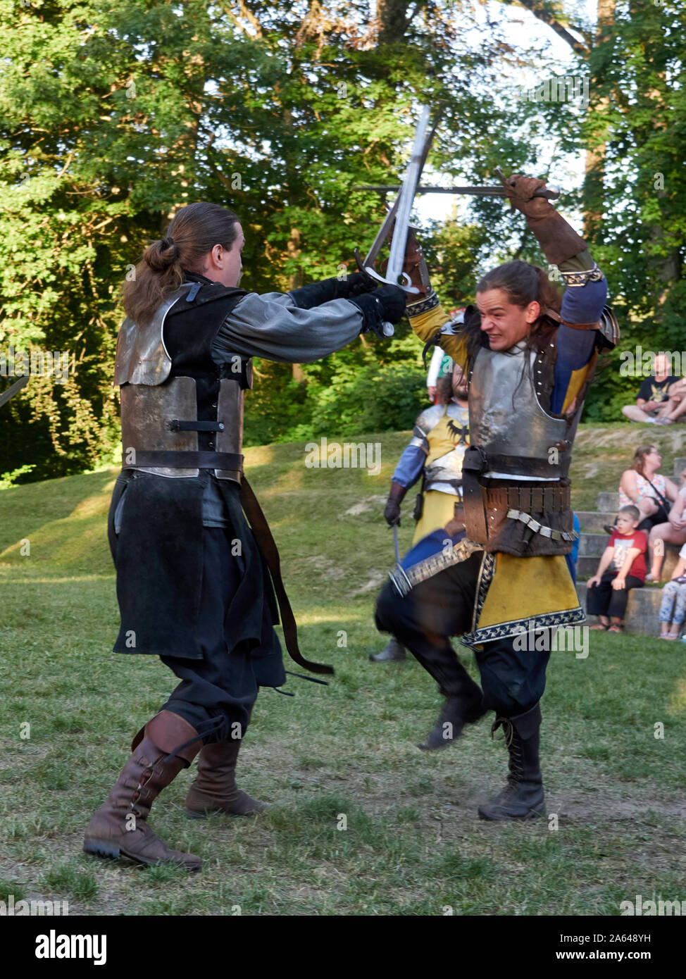 Middle age sword fighters in close combat Stock Photo - Alamy