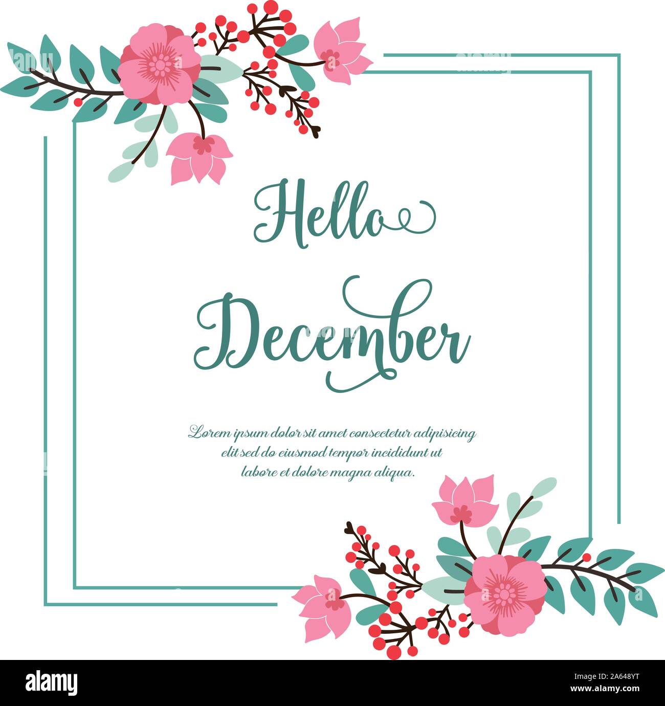 Calligraphy lettering of hello december, with ornament design of leaf ...