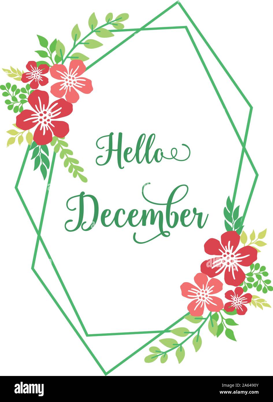 Collection of card hello december, with ornament art of red wreath ...