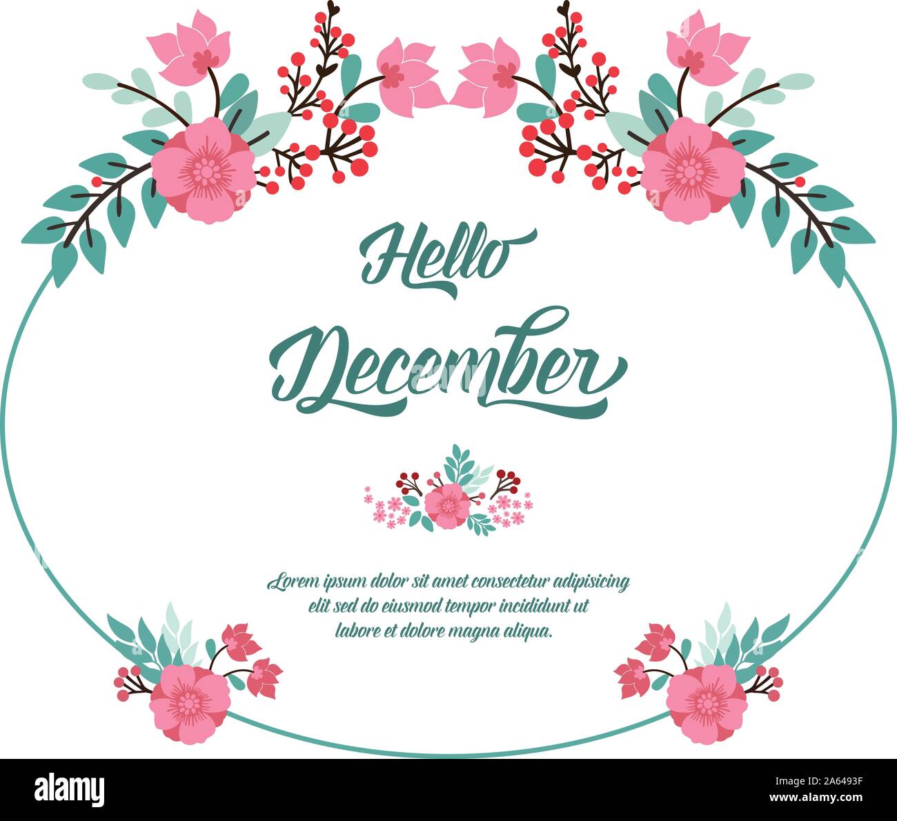 Lettering hello december, with ornate of wreath frame, isolated on ...