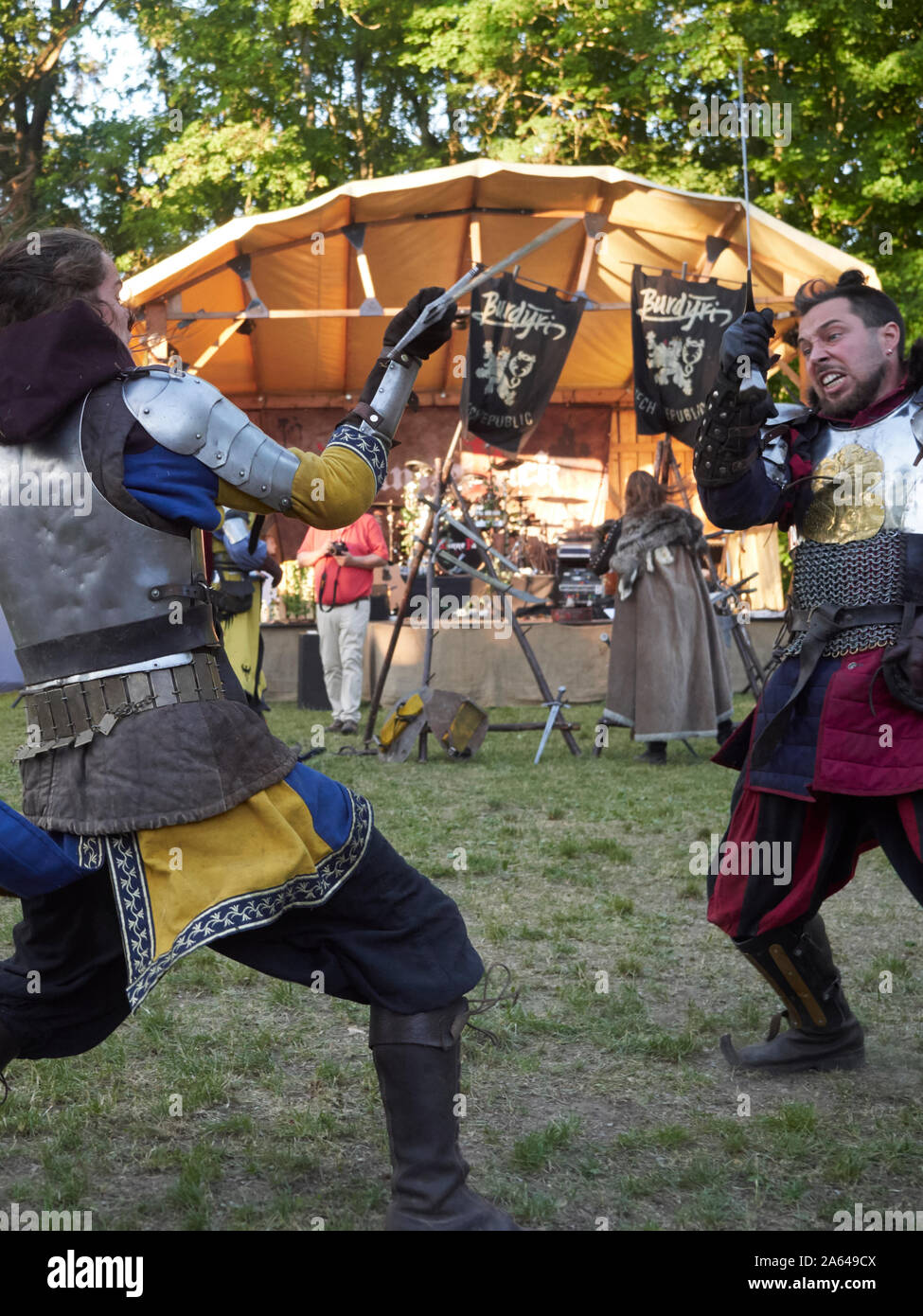 Middle age sword fighters in close combat Stock Photo - Alamy