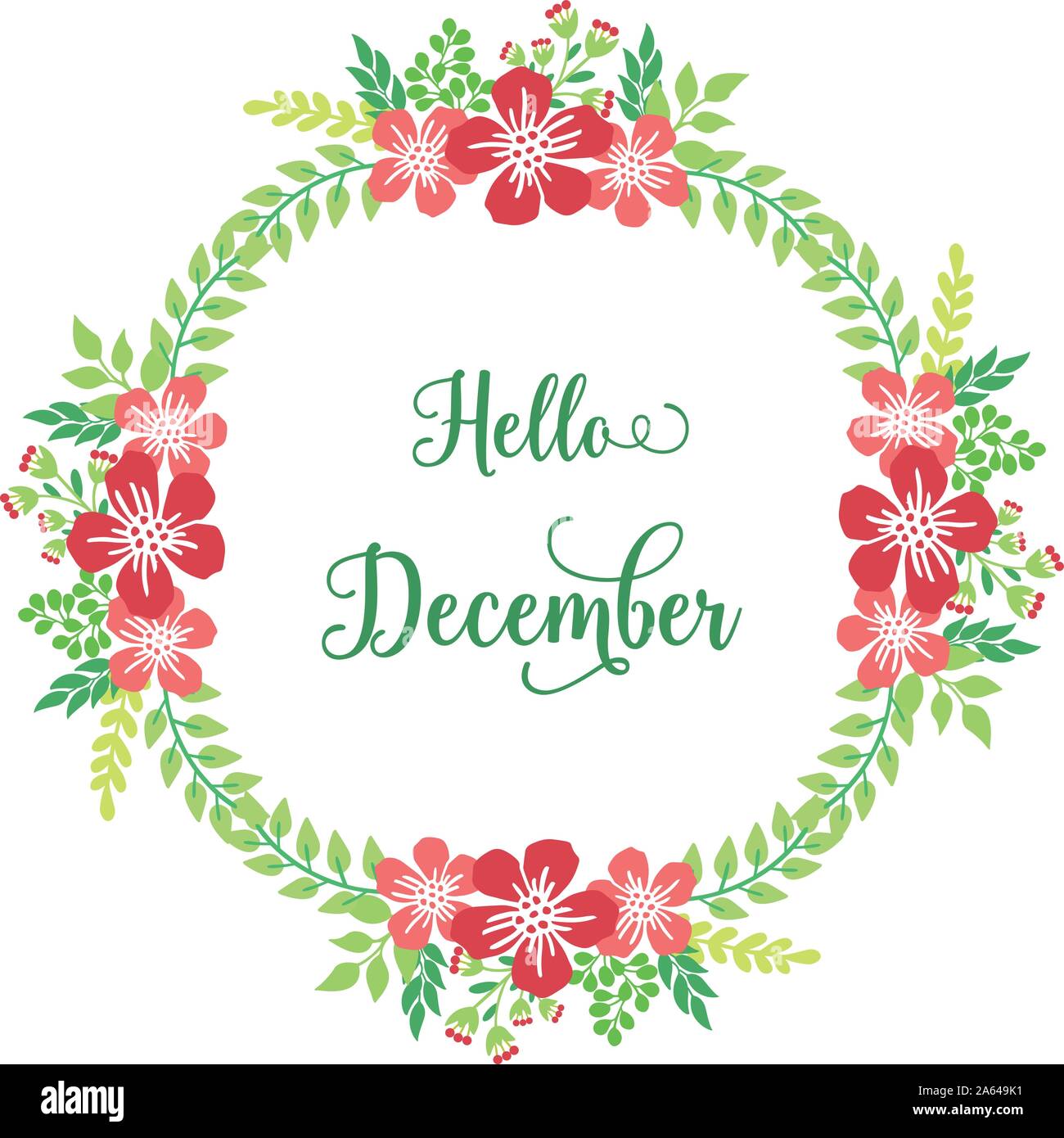 Decorative of card hello december, with modern red flower frame. Vector ...