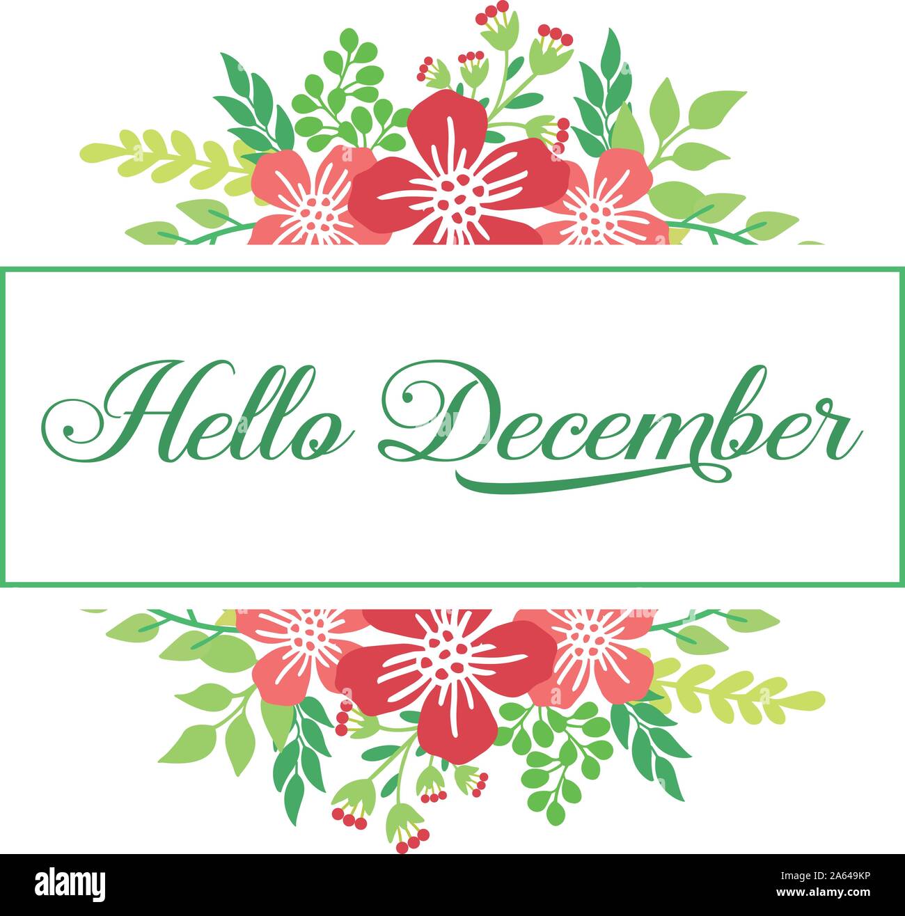 Decorative of card hello december, with modern red flower frame. Vector ...