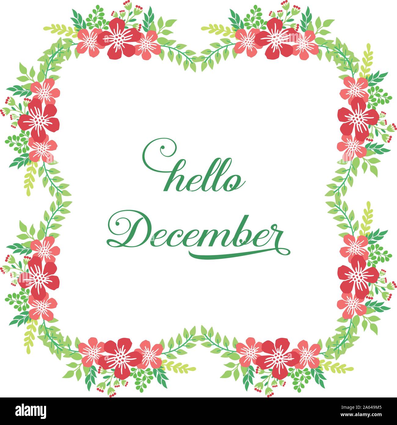 Decorative of card hello december, with modern red flower frame. Vector ...