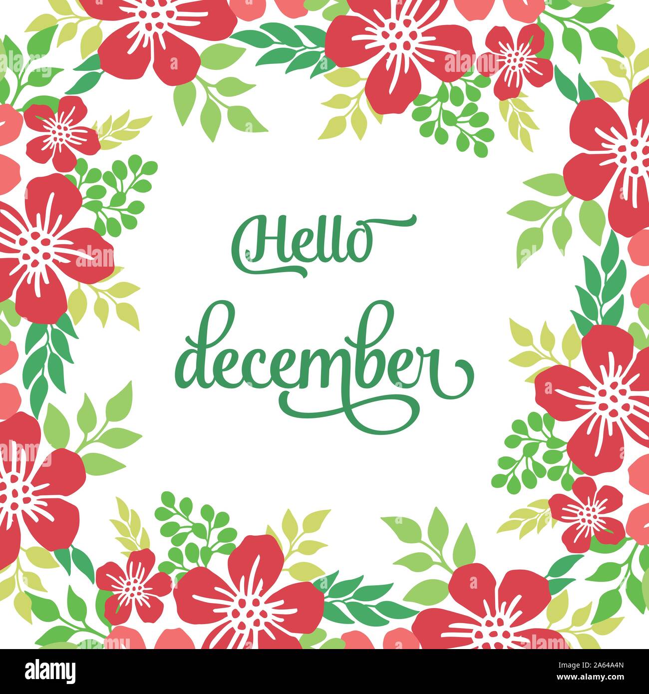 Collection of card hello december, with ornament art of red wreath ...