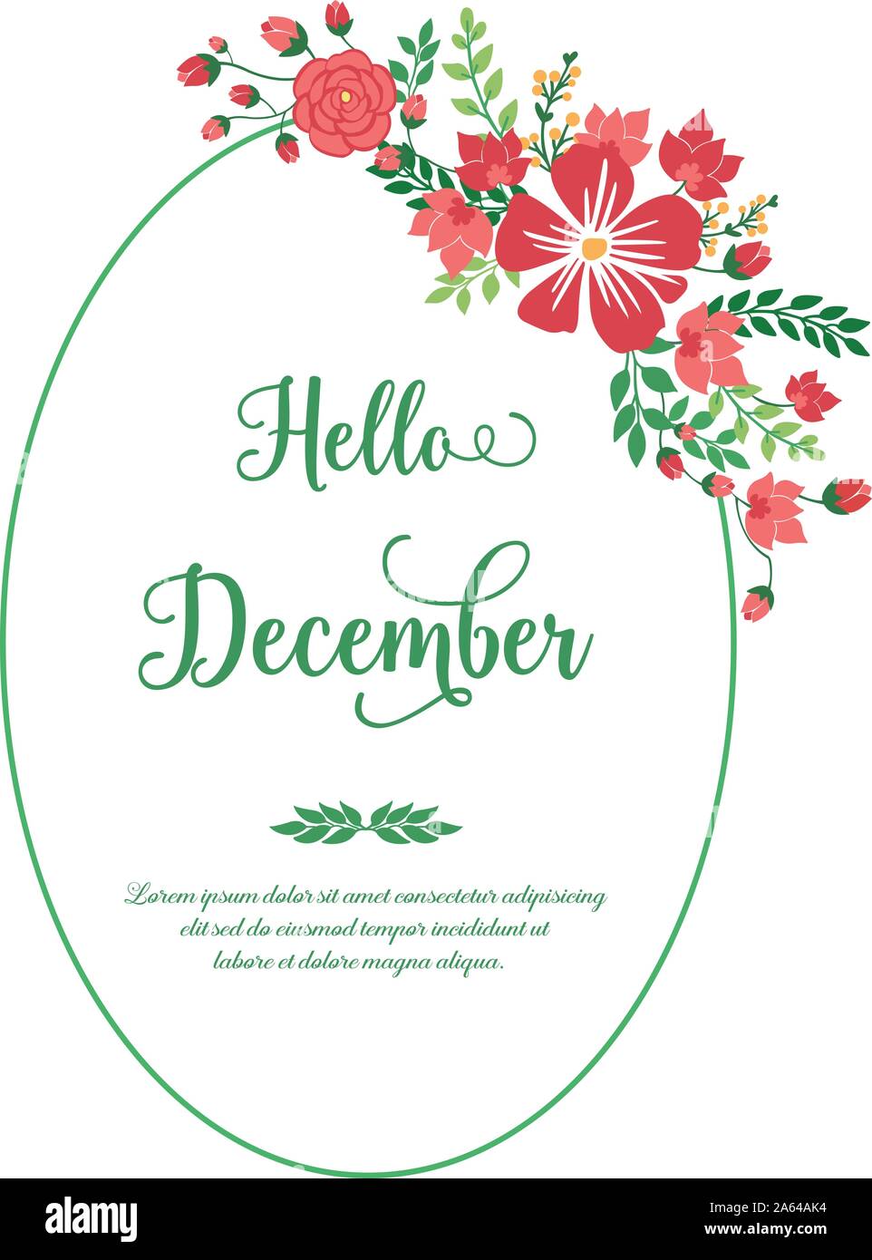 Calligraphy design of card hello december, with decorative of green ...