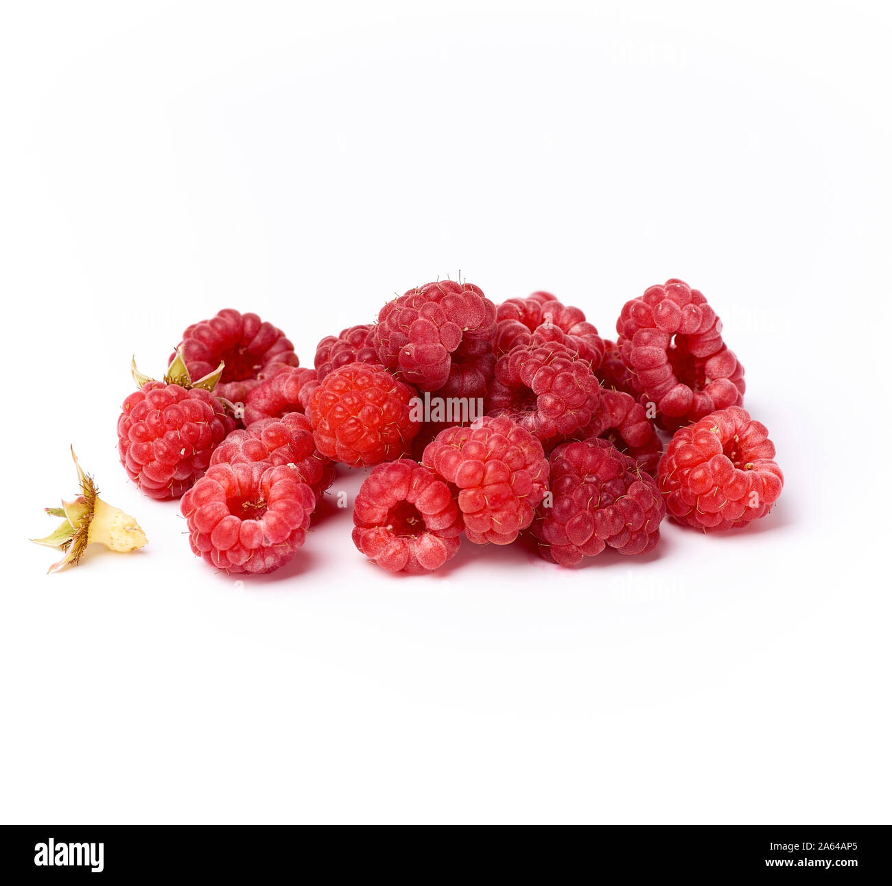 bunch of red ripe raspberries on a white background, summer sweet crop ...