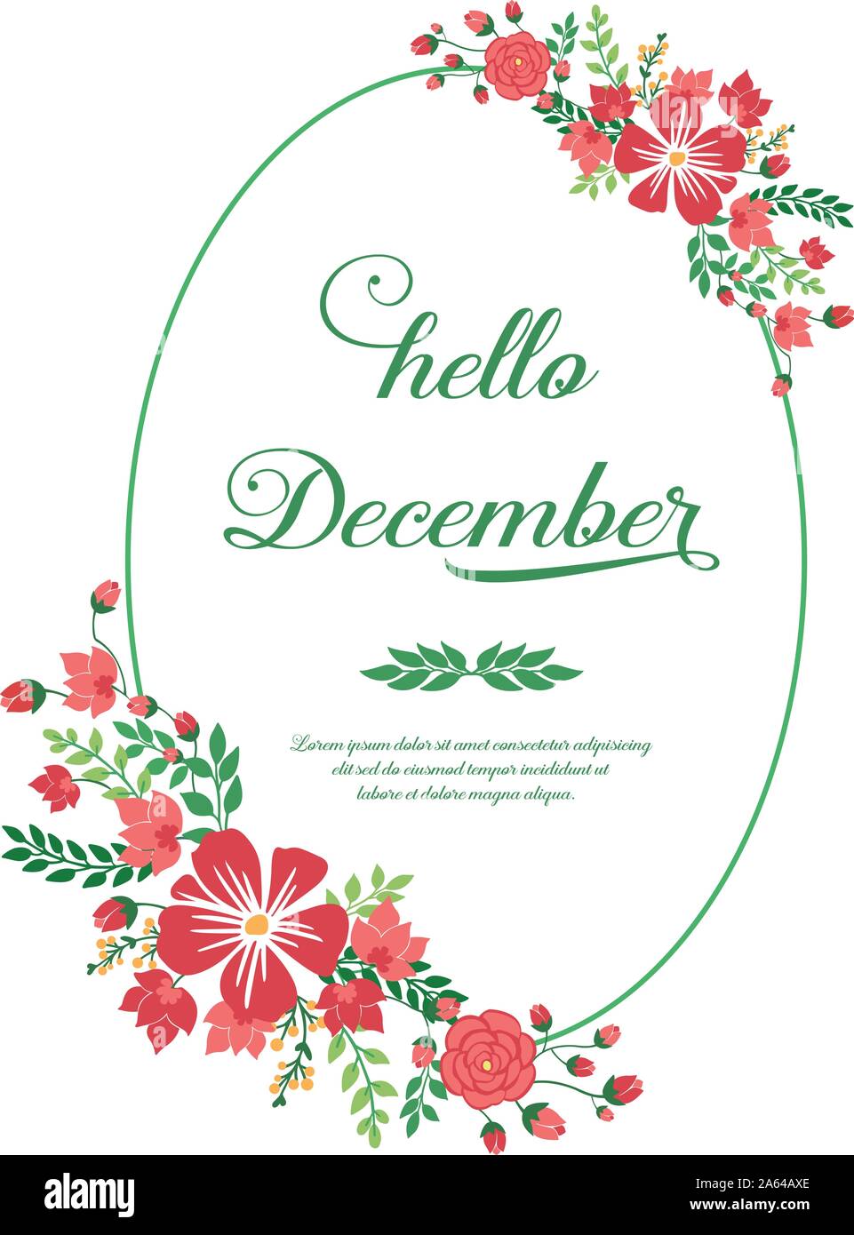 Text of hello december background, with seamless red flower frame ...
