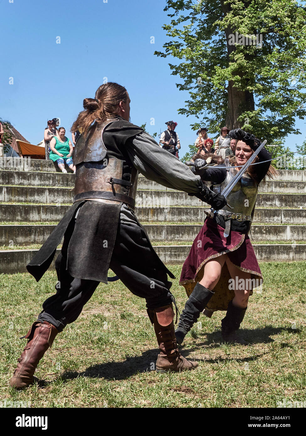 Middle age sword fighters in close combat Stock Photo - Alamy