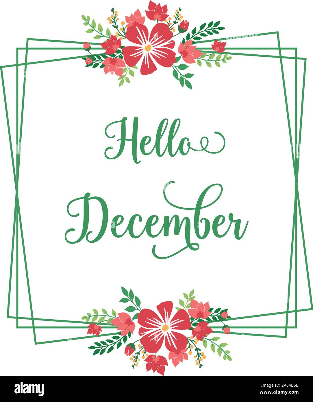 Calligraphy greeting card hello december, with beauty design of red ...