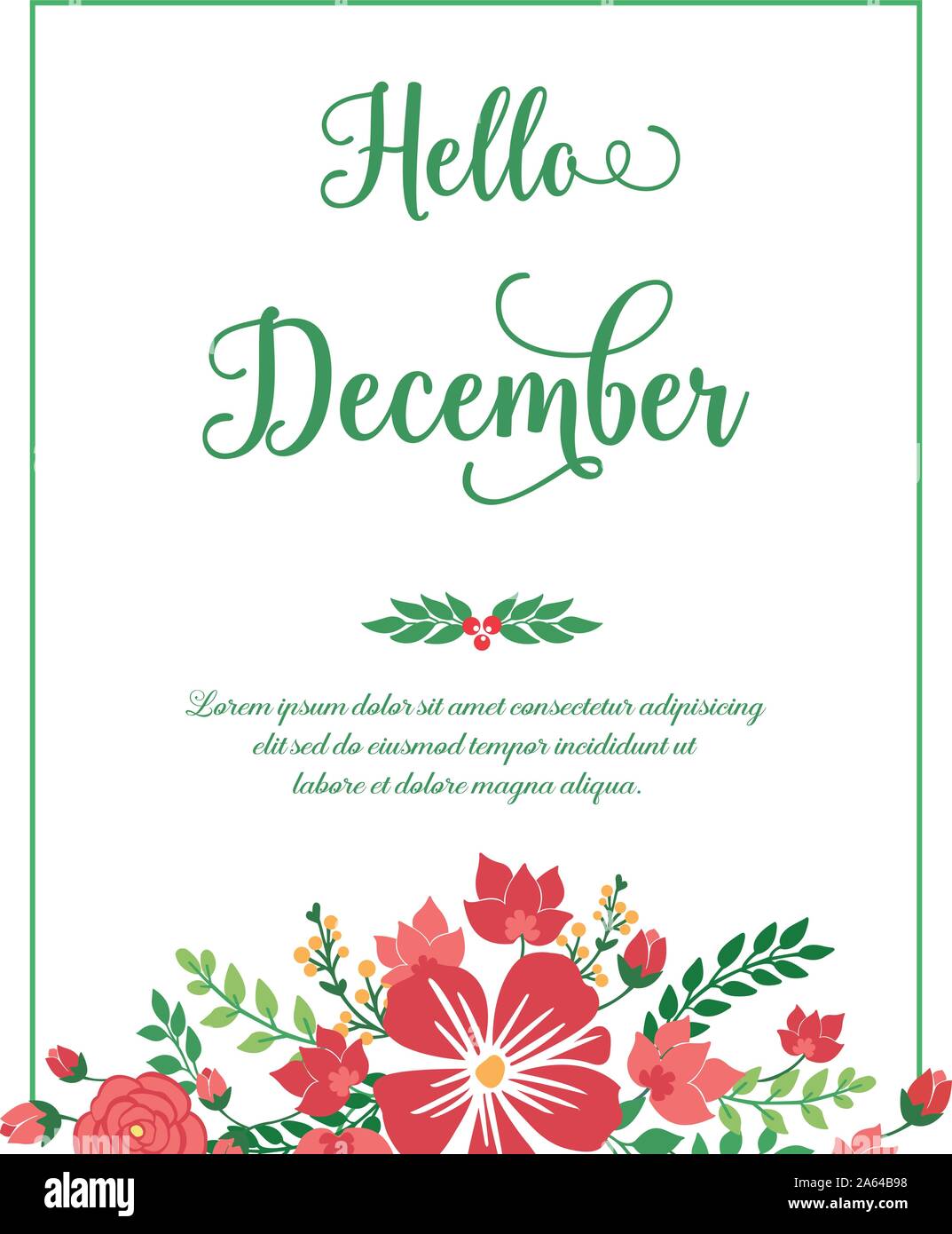 Simple red wreath frame, for elegant card of hello december. Vector ...