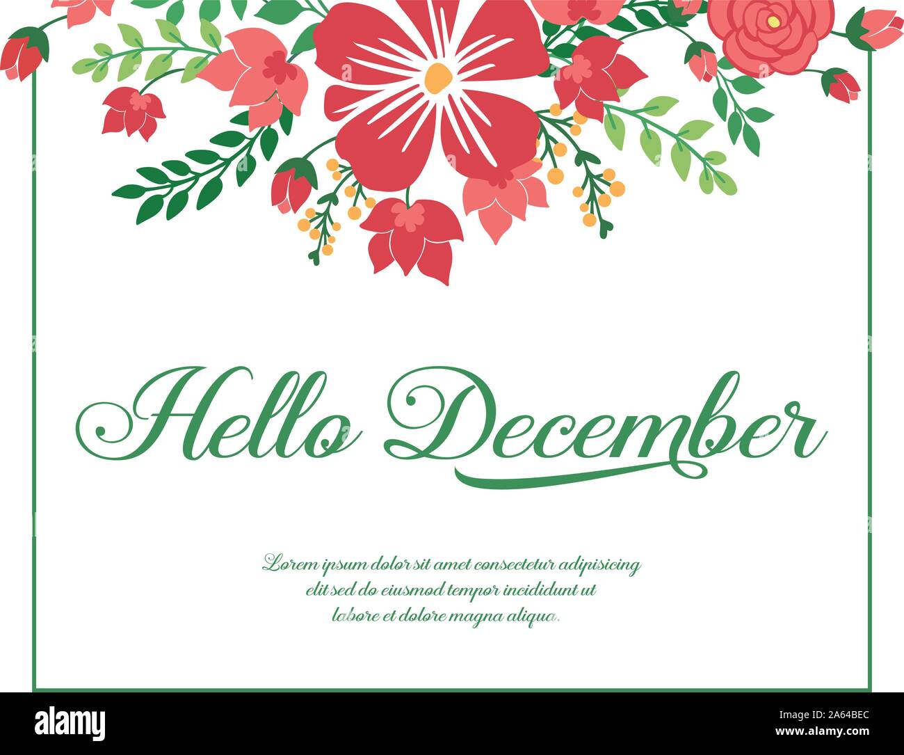 Simple red wreath frame, for elegant card of hello december. Vector ...