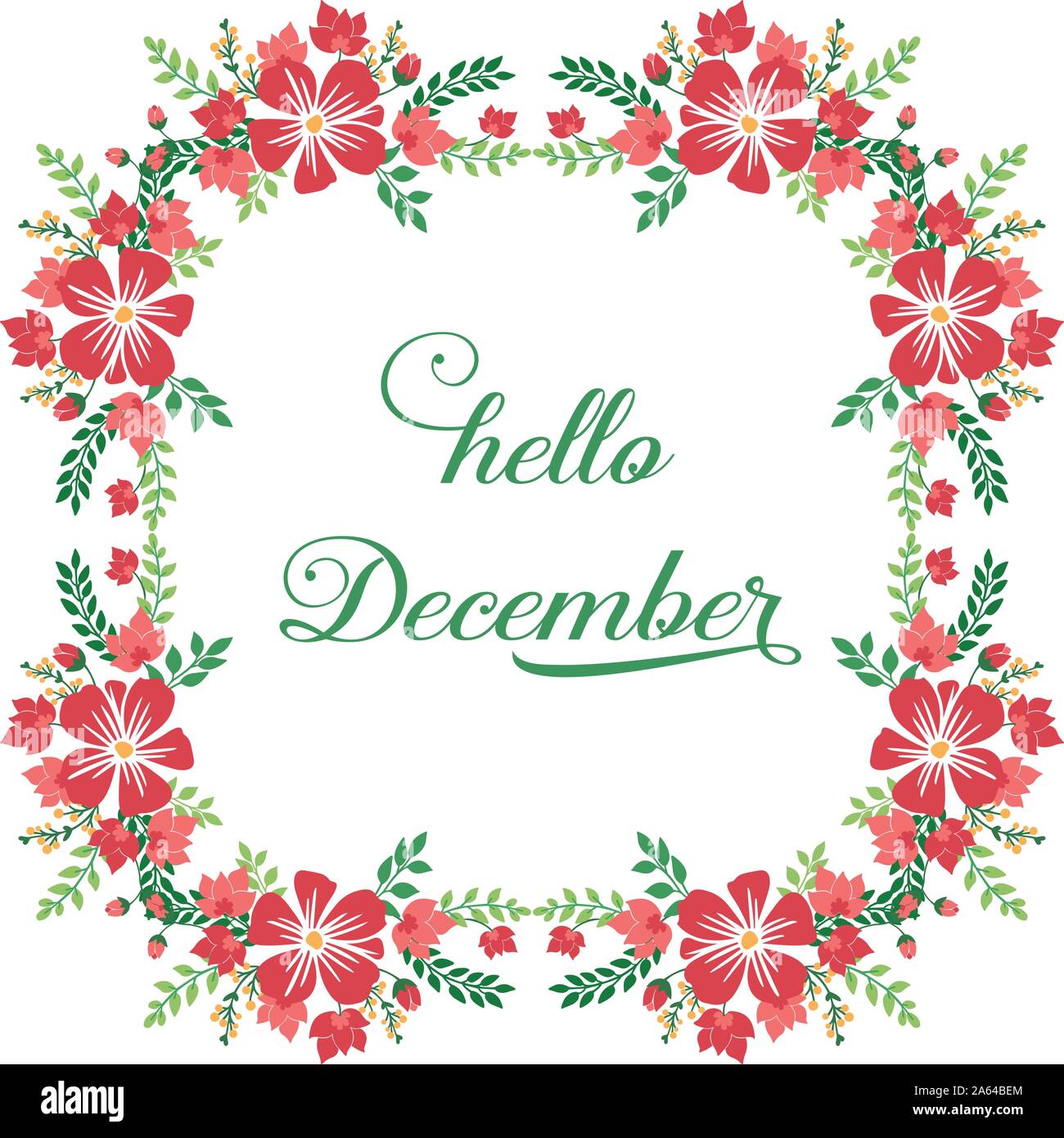 Calligraphy design of card hello december, with decorative of green ...