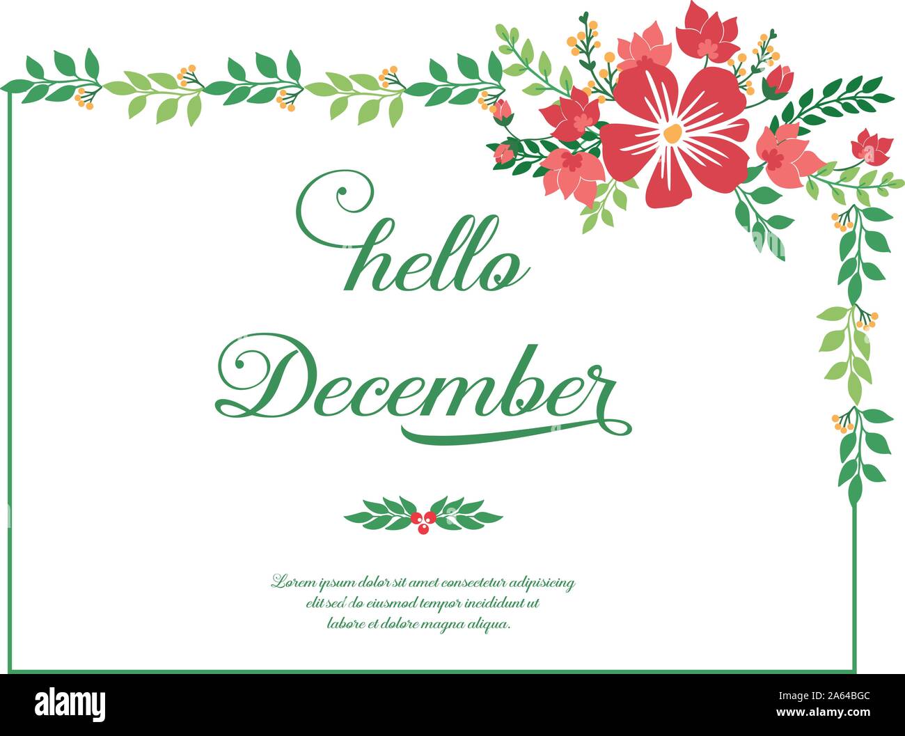 Simple red wreath frame, for elegant card of hello december. Vector ...