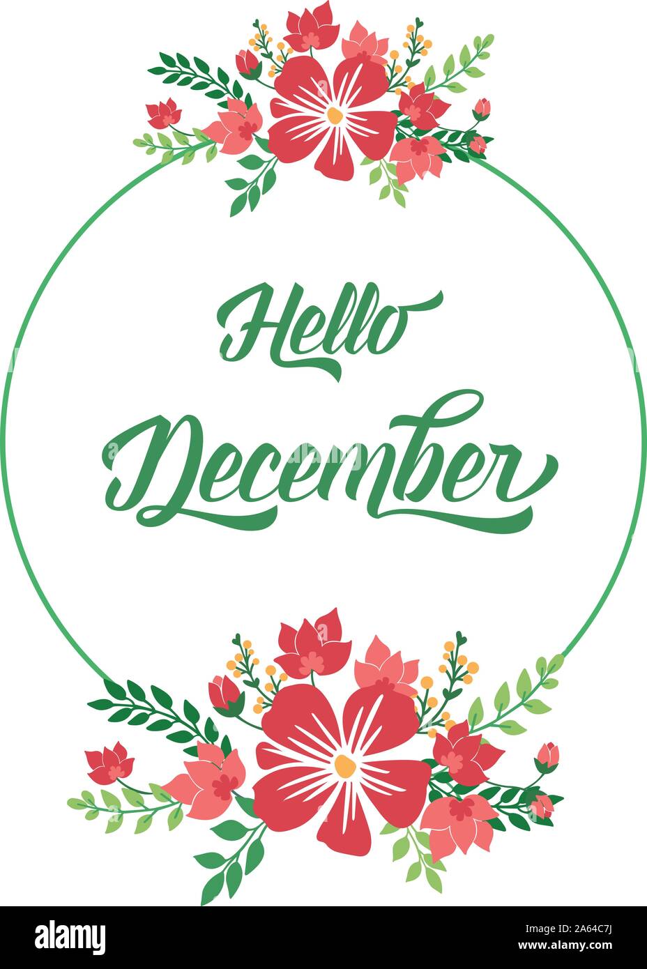 Calligraphy design of card hello december, with decorative of green ...