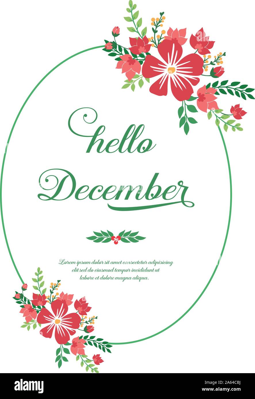Poster decoration of hello december, with texture element of red flower ...
