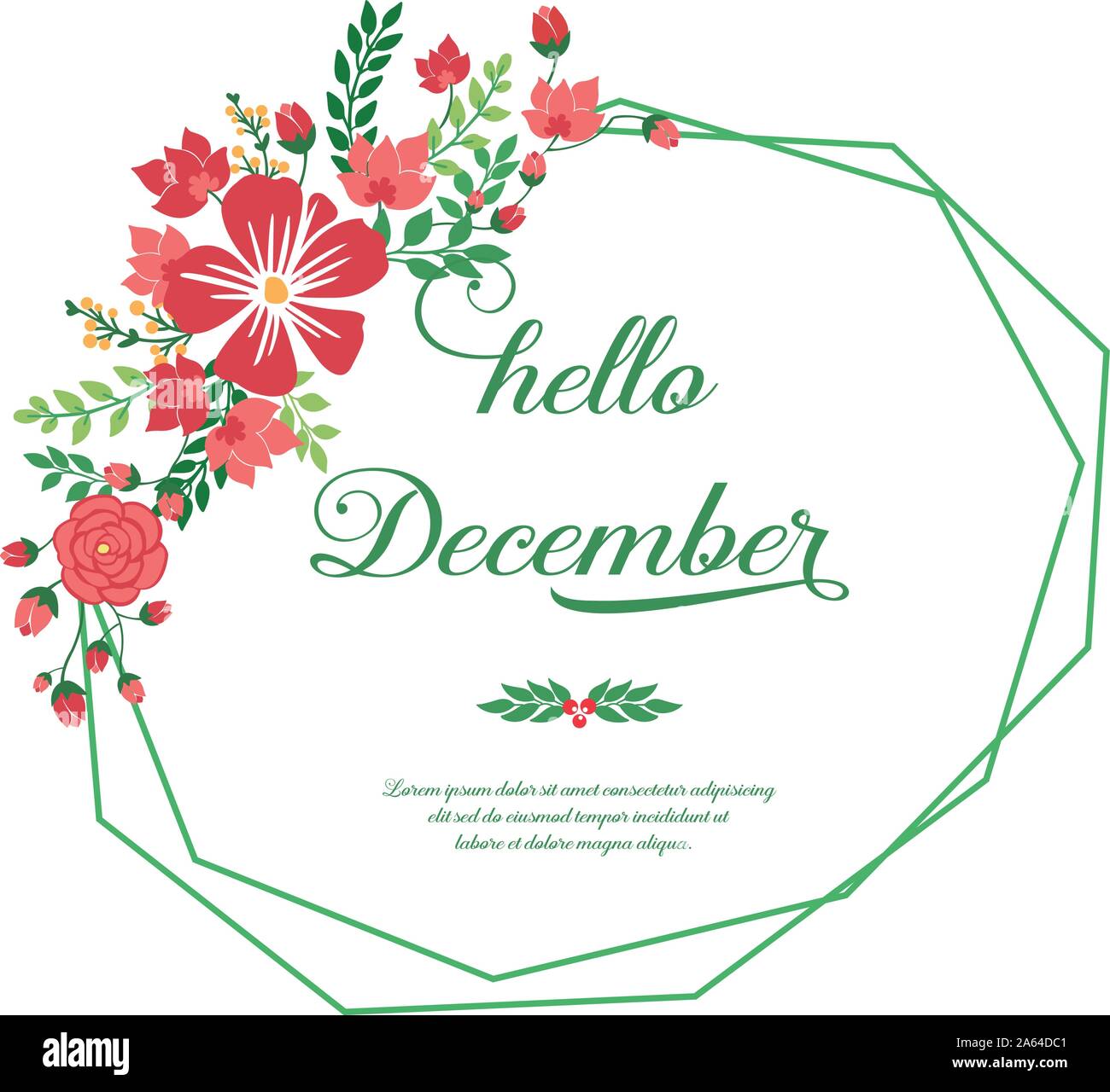 Simple red wreath frame, for elegant card of hello december. Vector ...
