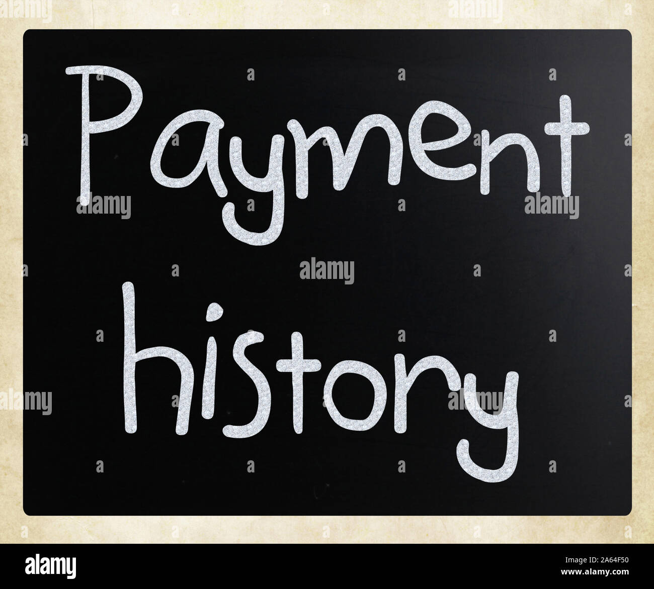"Payment history" handwritten with white chalk on a blackboard Stock ...