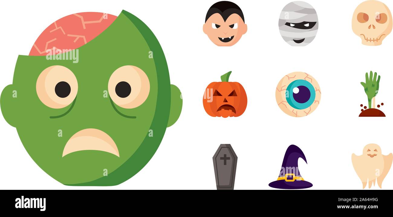 bundle of halloween set icons with zombie head Stock Vector Image & Art ...