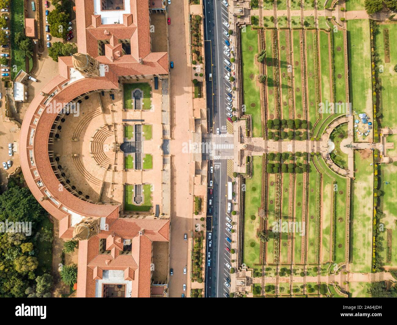 Aerial view of Unions building and Nelson Mandela garden, offices of ...