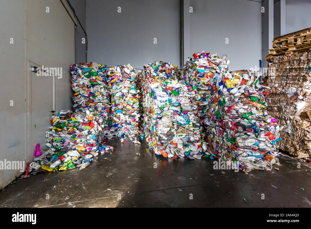 plastic pressed bales at the modern waste hazardous processing plant ...