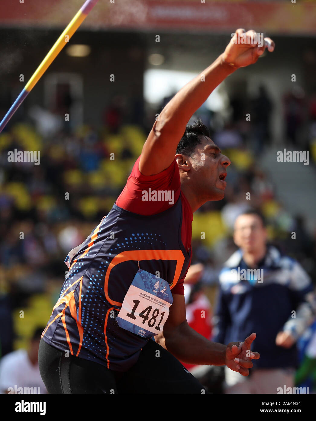 Wuhan, China's Hubei Province. 24th Oct, 2019. Mudiyanselage S.J.R. Ranasinghe of Sri Lanka ...