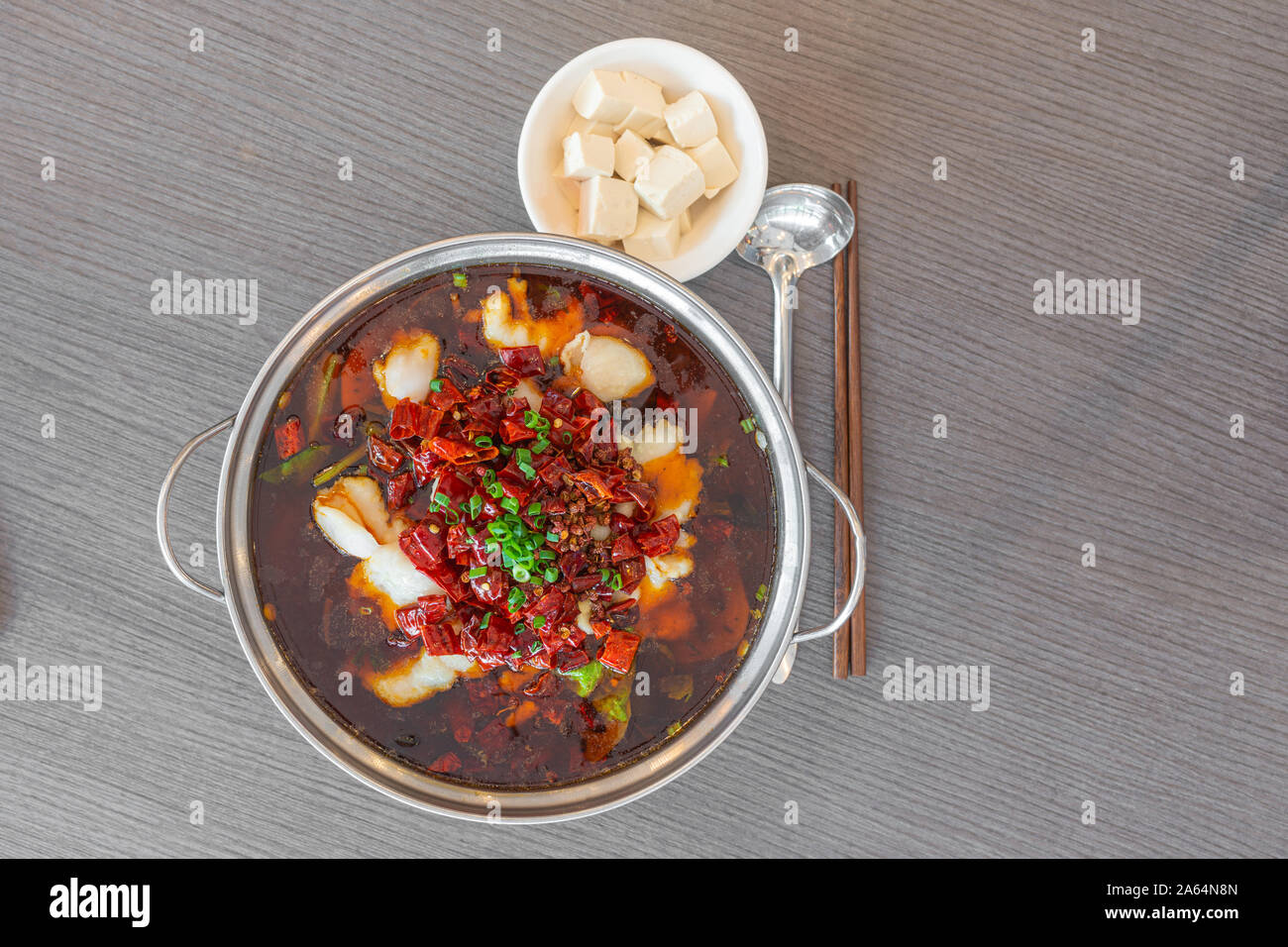 Sichuan spicy boiled fish with red hot spicy chilli. Asia China ...
