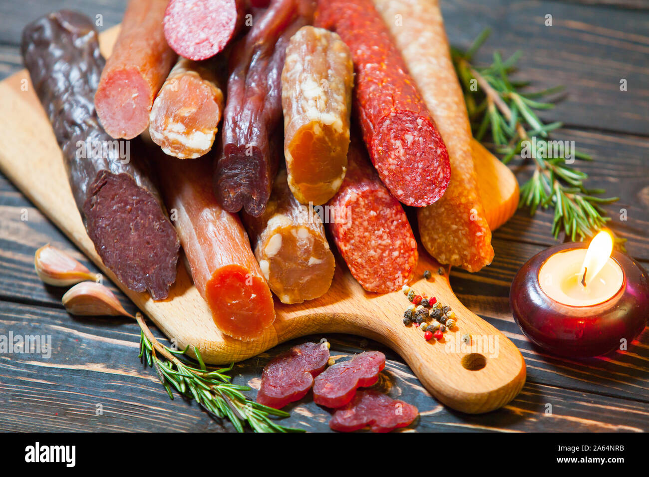 an assortment of dry sausage Stock Photo - Alamy