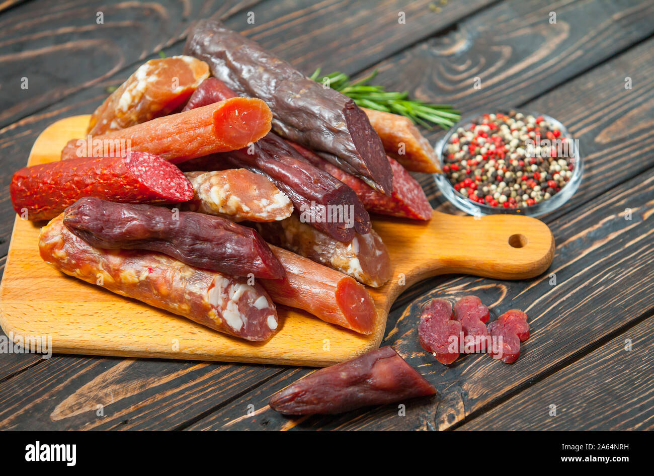 an assortment of dry sausage Stock Photo - Alamy