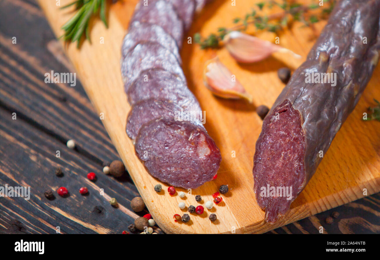 an assortment of dry sausage Stock Photo - Alamy