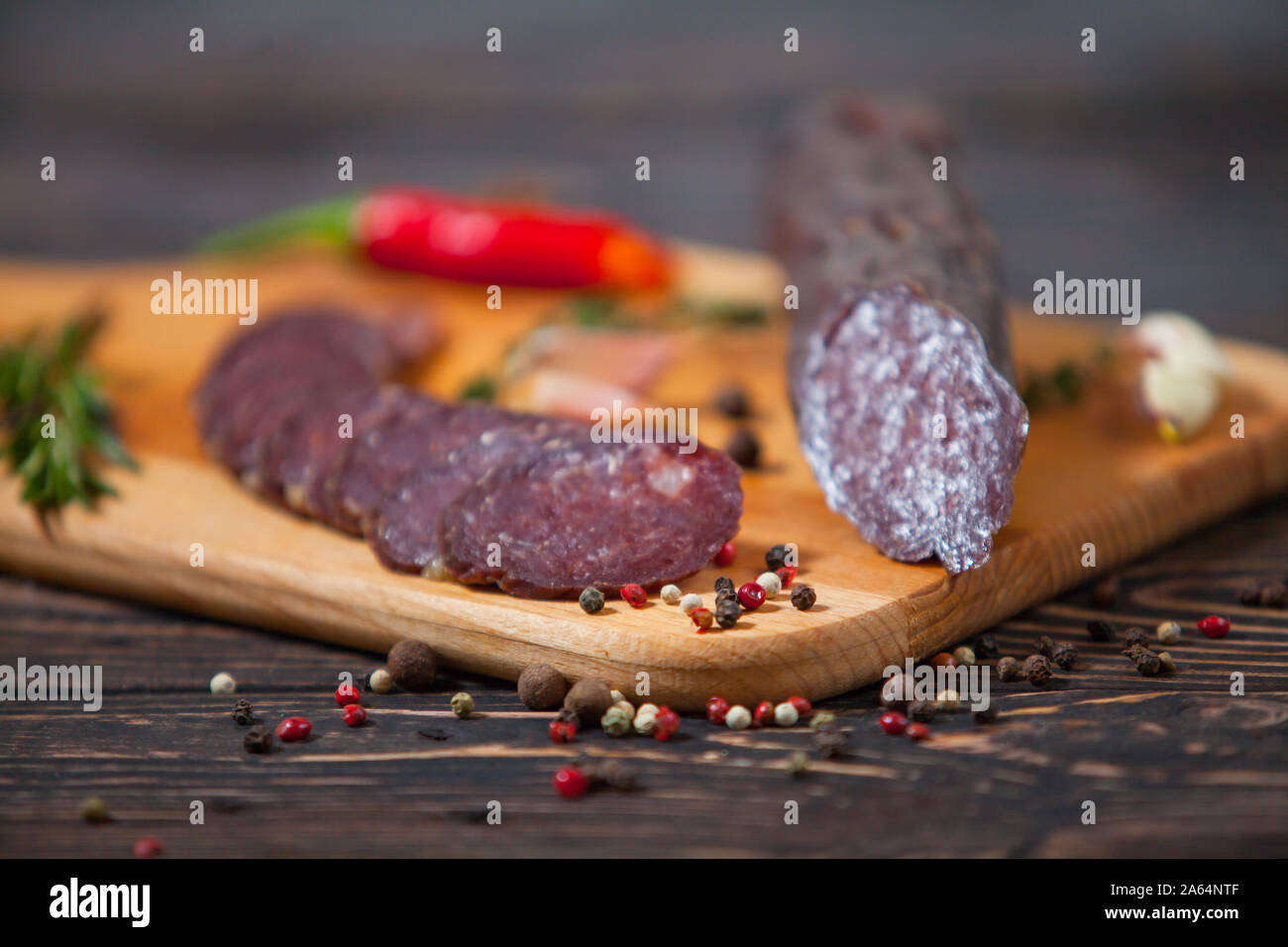 an assortment of dry sausage Stock Photo - Alamy