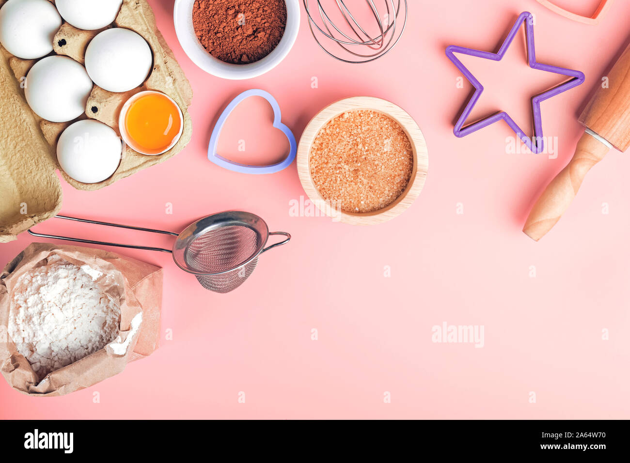 Tools and ingredients for making sweet bakery like pie or cupcakes ...