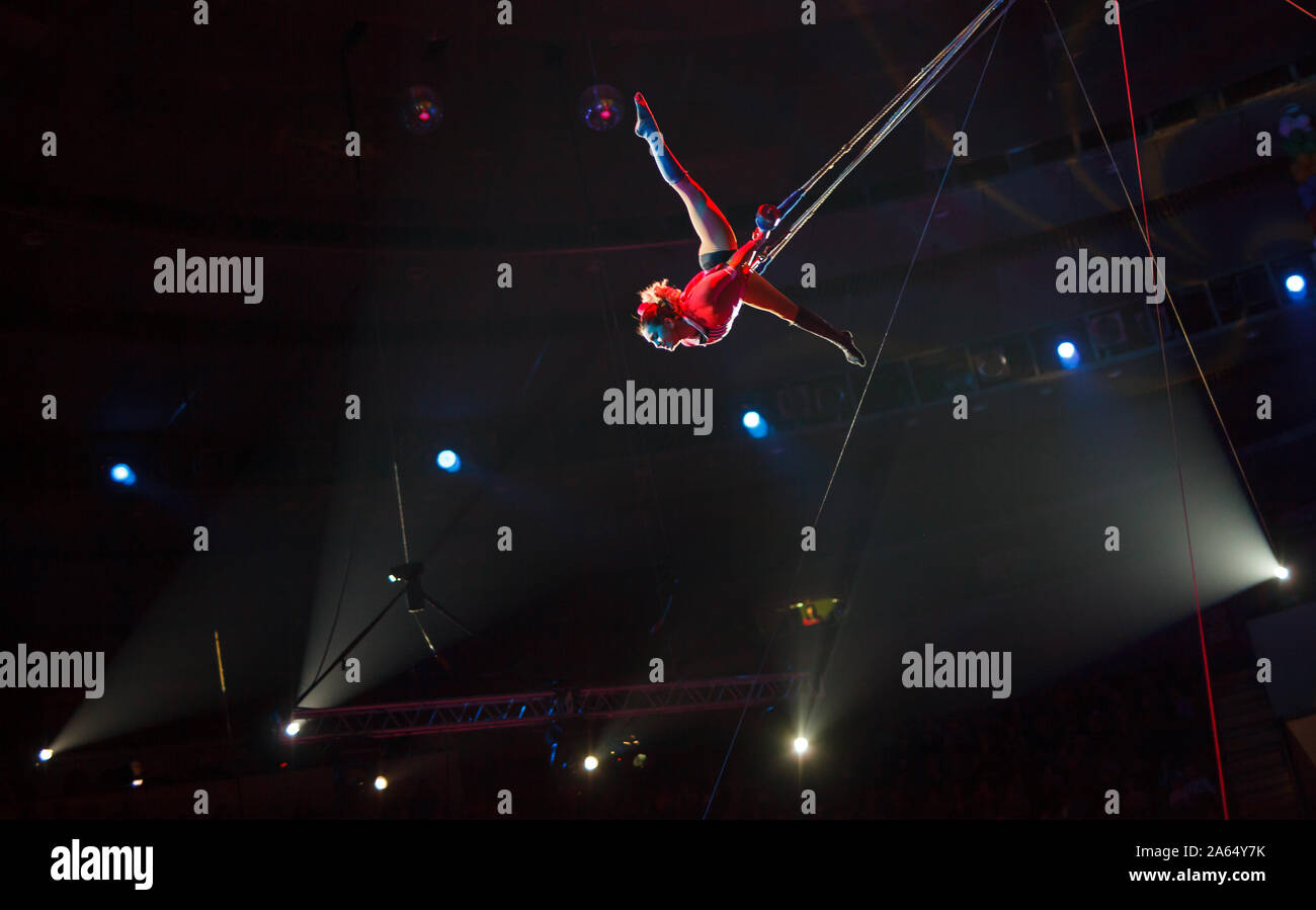 performance of air acrobats in the circus Stock Photo - Alamy