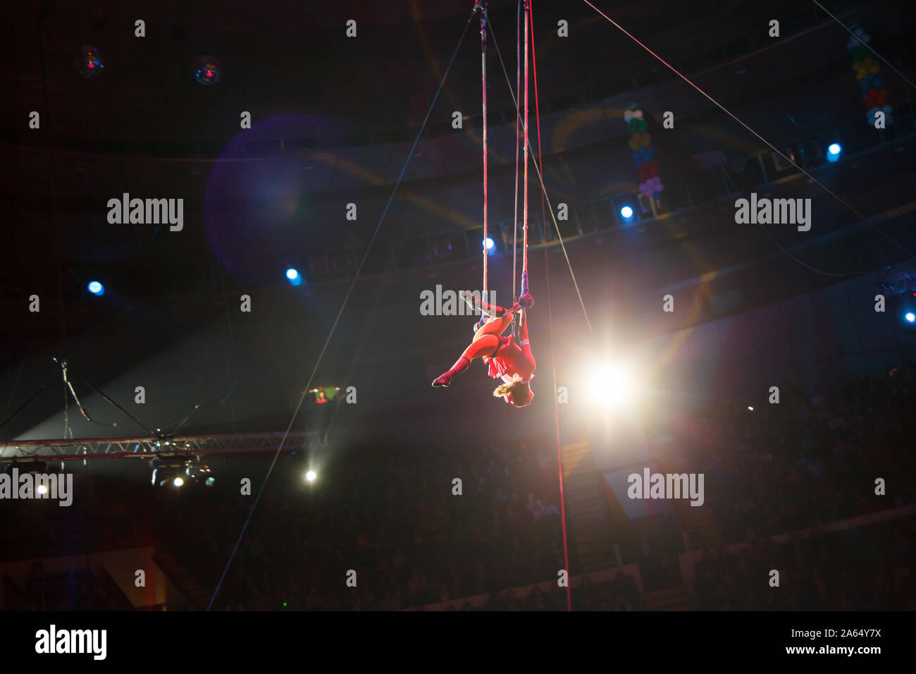 performance of air acrobats in the circus Stock Photo - Alamy