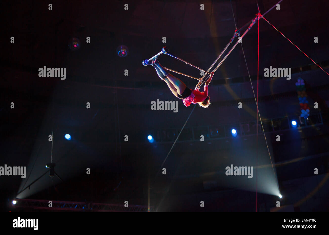 performance of air acrobats in the circus Stock Photo - Alamy