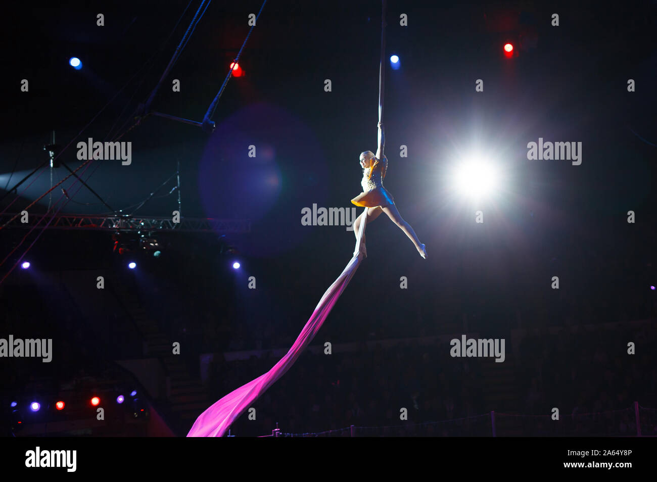 performance of air acrobats in the circus Stock Photo - Alamy