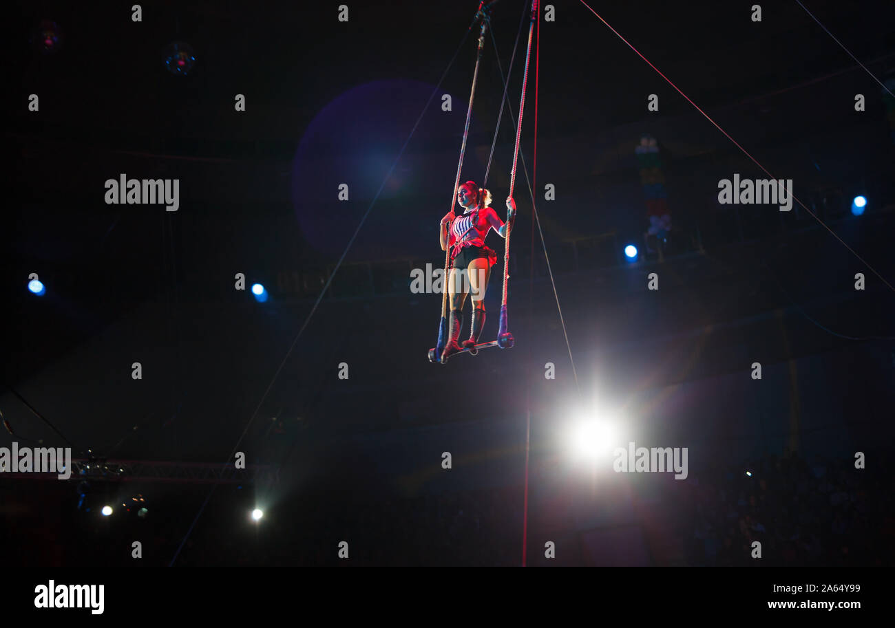 performance of air acrobats in the circus Stock Photo - Alamy