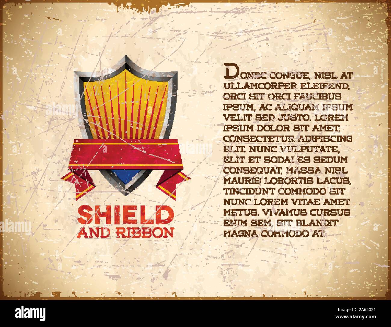 Aged card with shield label with ribbon Stock Vector Image & Art - Alamy